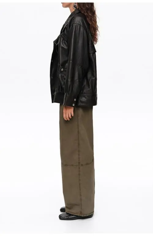 Bimba Y Lola Leather Volume Jacket With High Neck And Cargo Pockets