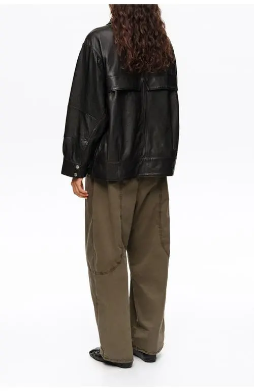 Bimba Y Lola Leather Volume Jacket With High Neck And Cargo Pockets