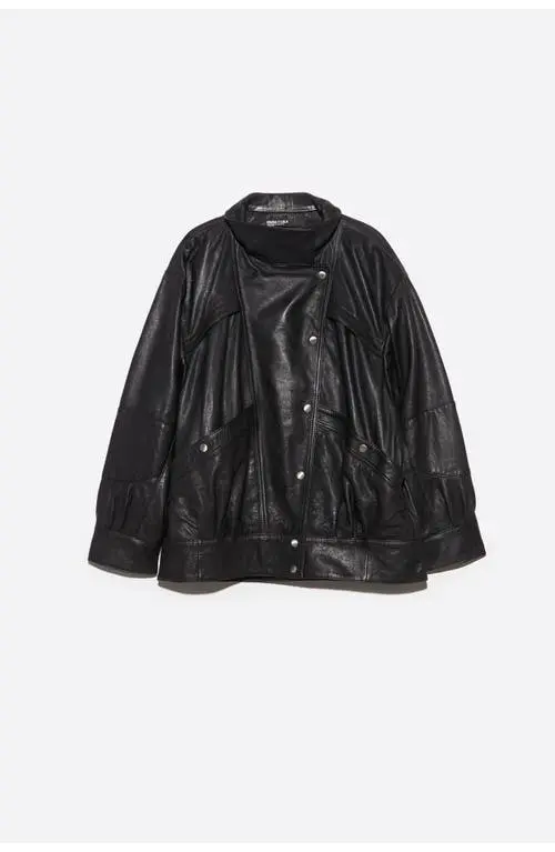 Bimba Y Lola Leather Volume Jacket With High Neck And Cargo Pockets