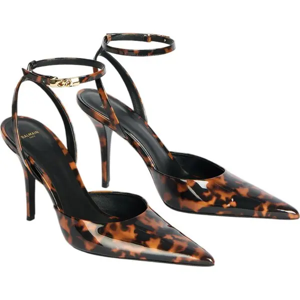 Balmain Printed Patent Leather Strappy Courts - Brown