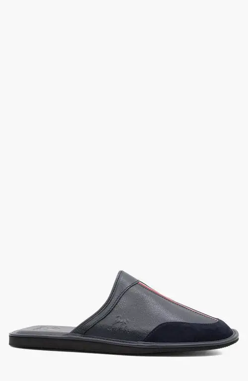 CAVALINHO Leather House Slippers With Suede Accents And Striped Detailing - Navy