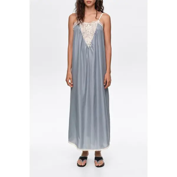 Bimba Y Lola Silk Lace Strap Maxi Dress - Light Blue