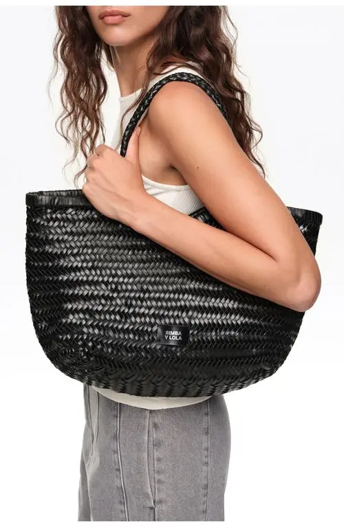 Bimba Y Lola Large Plaited Leather Shopper Bag - Black