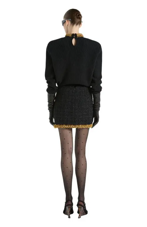 Balmain Short Tweed Skirt With Embroidered Trim