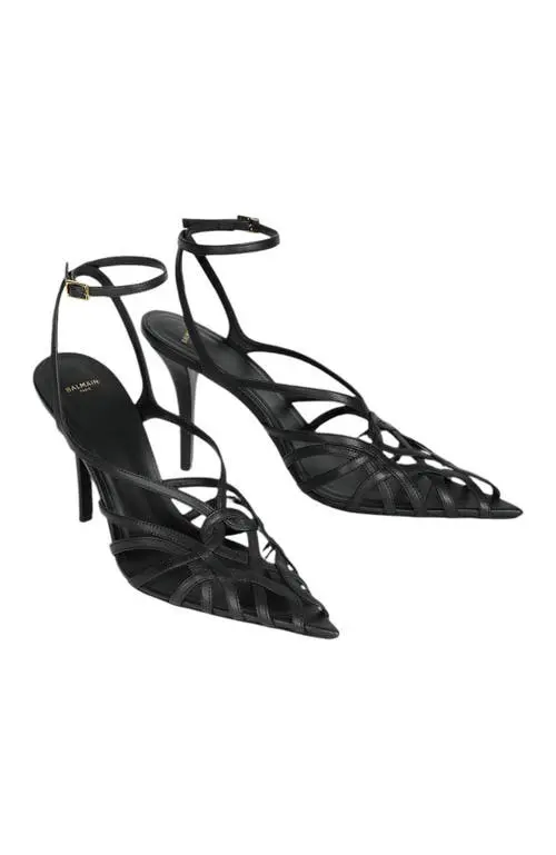Balmain Smooth Leather Cage Sandals - Black