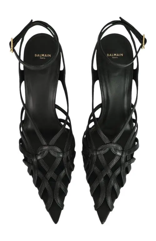 Balmain Smooth Leather Cage Sandals