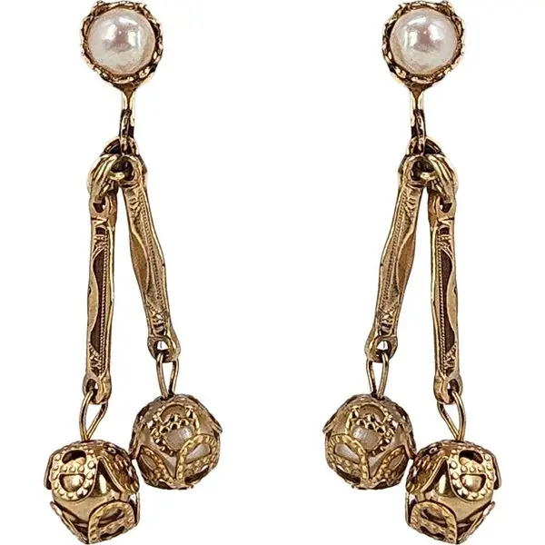 MADISON BEVERLY HILLS Vintage Filigree Faux Pearl Earrings - Gold