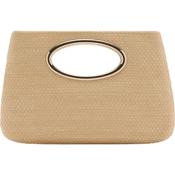 Mango Woven Faux Leather Frame Clutch With Hoop Handles - Beige