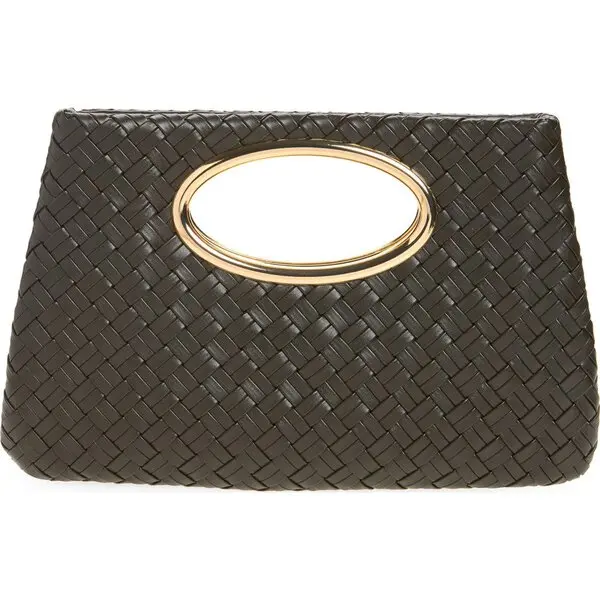 Mango Woven Faux Leather Frame Clutch - Chocolate