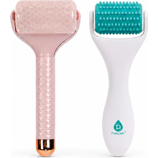 PURSONIC Facial Contour & Glow Roller & Ice Facial Massage Roller Bundle - Multicolor