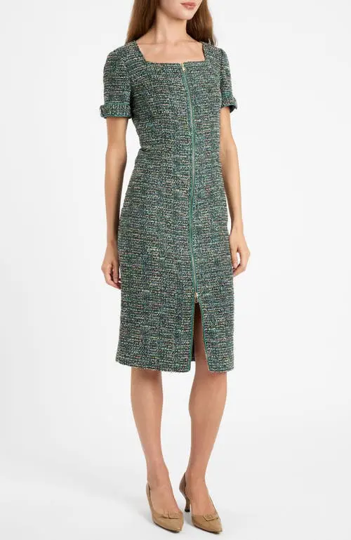 Santorelli Bri Short Sleeve Zippered Tweed Dress