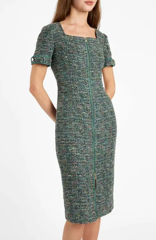 Santorelli Bri Short Sleeve Zippered Tweed Dress
