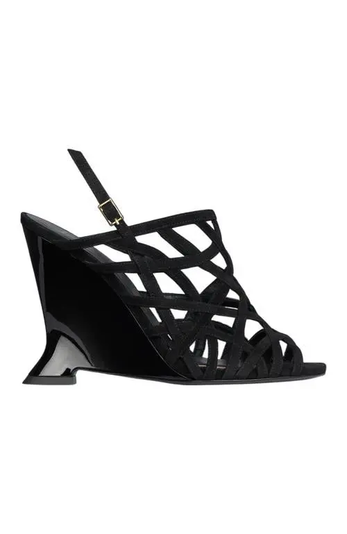Balmain Wedge Cage Sandals In Suede