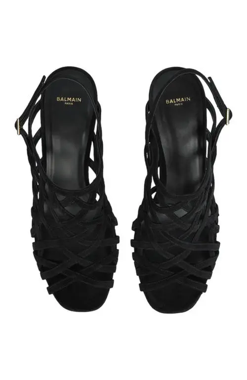 Balmain Wedge Cage Sandals In Suede