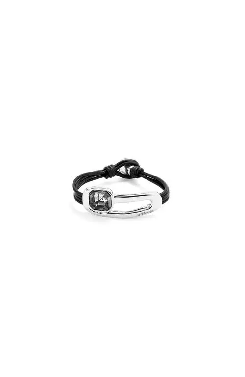 UNODE50 Leather Bracelet With Black Faceted Details - Silver