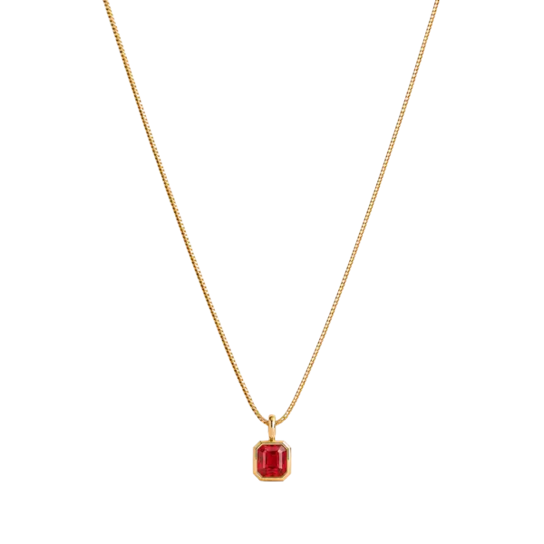 IVY & PEARL CO. Birthday Signature Necklace With Baguette Birthstone Pendant - July - Ruby