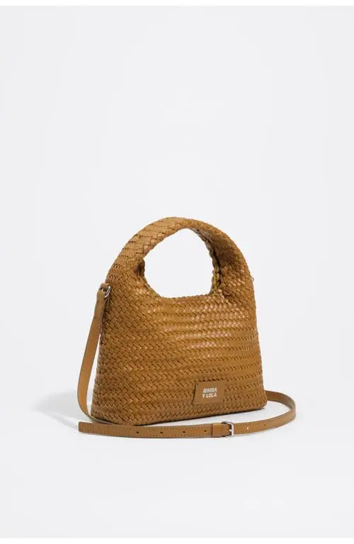 Bimba Y Lola Small Plaited Leather Paper Bag - Lime