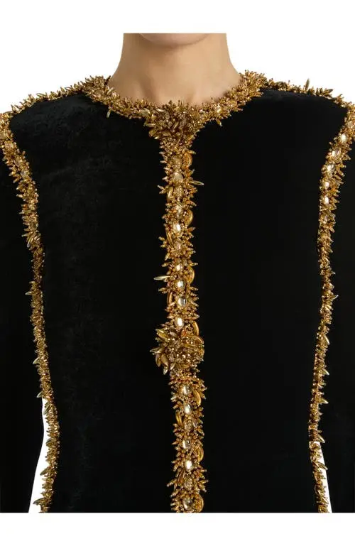 Balmain Long Velvet Dress With Embroidered Trim