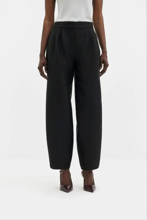 MALINA Smilla Barrel Leg Wool-silk Trousers - Black