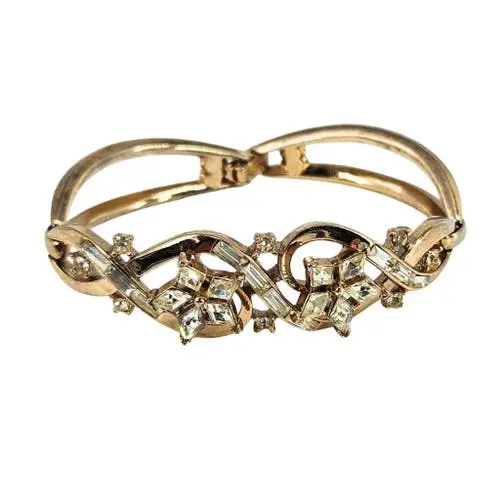 MADISON BEVERLY HILLS Vintage 1950s Flower Rhinestone Bracelet - Gold