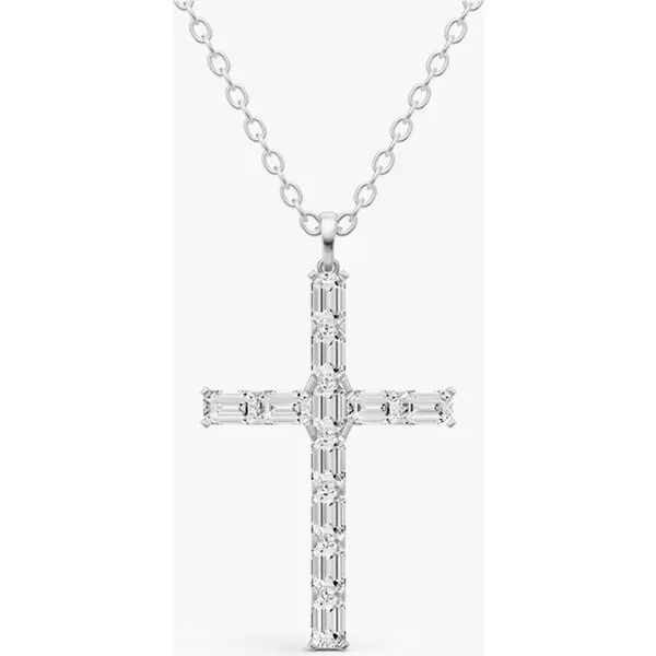 SEREIA OFFICIAL 14k Gold 2 Ct Necklace Emerald Cross Diamond Pendant - White Gold