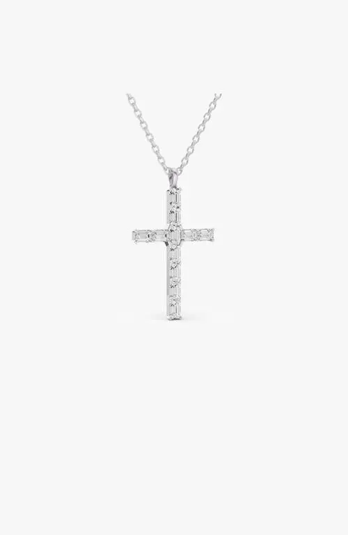 SEREIA OFFICIAL 14k Diamond Cross Pendant Necklace - White Gold