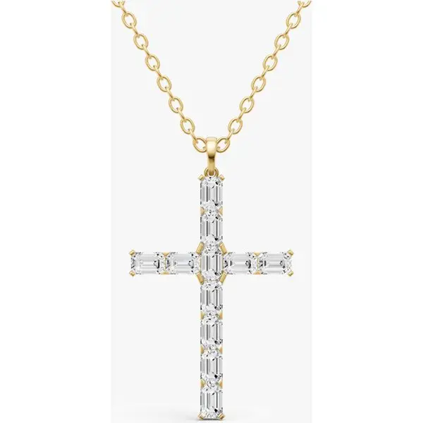 SEREIA OFFICIAL 14k Gold 2 Ct Necklace Emerald Cross Diamond Pendant - Yellow Gold