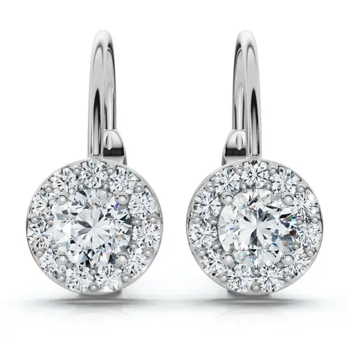 BLISS DIAMOND 1/2ct Halo Diamond Hoops With Lever Backs Lab Grown Small 1/2" Tall - Silver