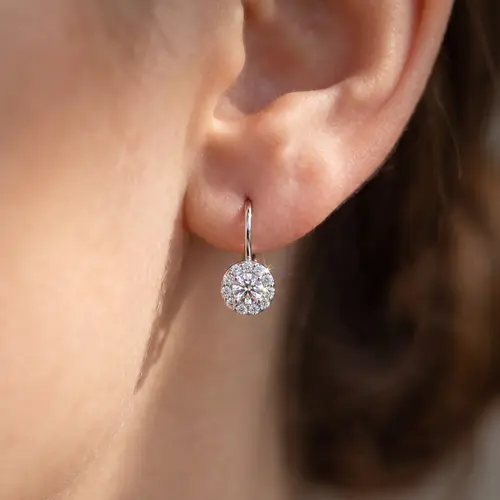 BLISS DIAMOND 1/2ct Halo Diamond Hoops With Lever Backs Lab Grown Small 1/2" Tall