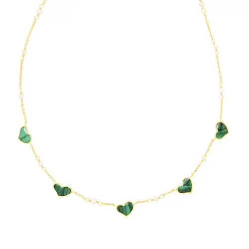 JAN LESLIE Heartline 5 Gold Vermeil Sterling Necklace - Malachite