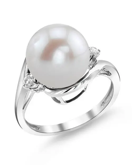 The Pearl Source Freshwater Pearl & Diamond Sia Ring
