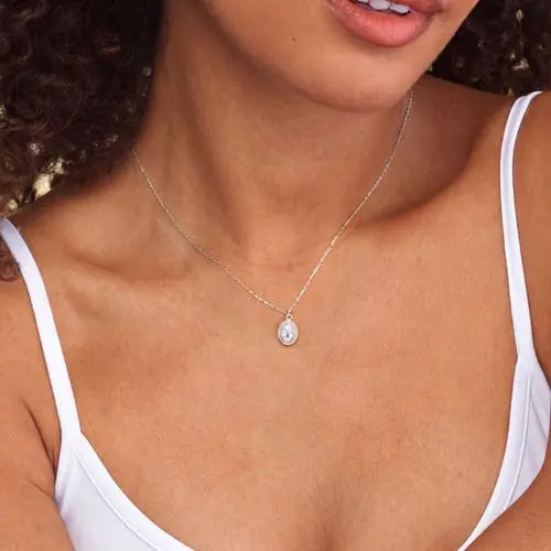 THE LOVERY FINE JEWELRY Cz Oval Double Bezel Necklace - Sterling Silver