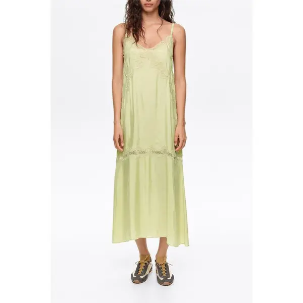 Bimba Y Lola Lace-trim Slip Midi Dress - Lime