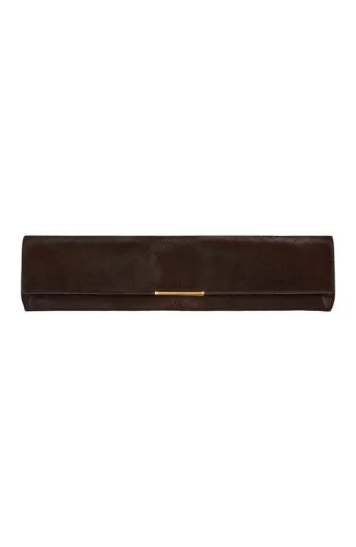 Balmain Long Clutch Bag In Pony-effect Leather - Dark Brown