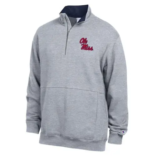 Champion Ole Miss Rebels Fleece Quarter-zip Pullover - Heather Gray