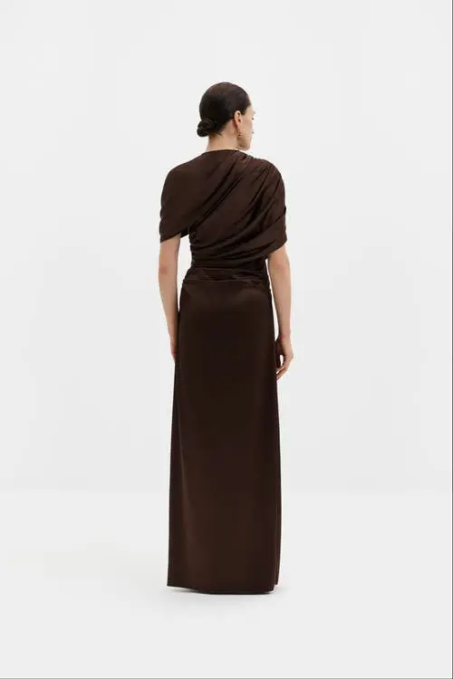 MALINA Cassia Draped Fitted Maxi Dress