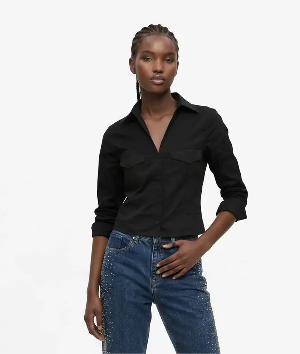KL JEANS Fitted V-neck Shirt - Black