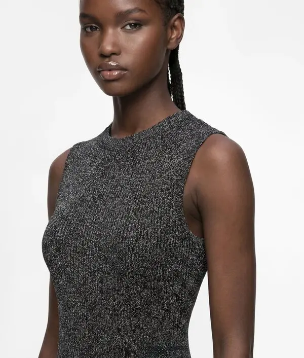 KL JEANS Metallic Knit Mockneck Dress With Front Slit