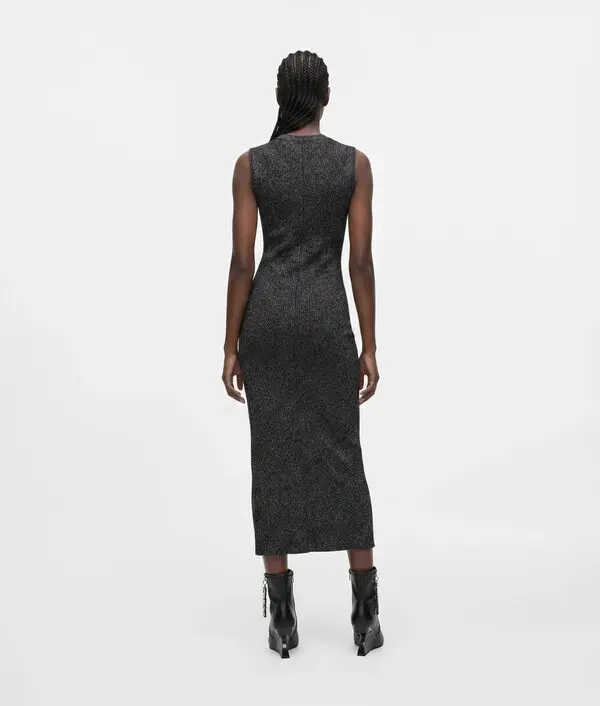 KL JEANS Metallic Knit Mockneck Dress With Front Slit