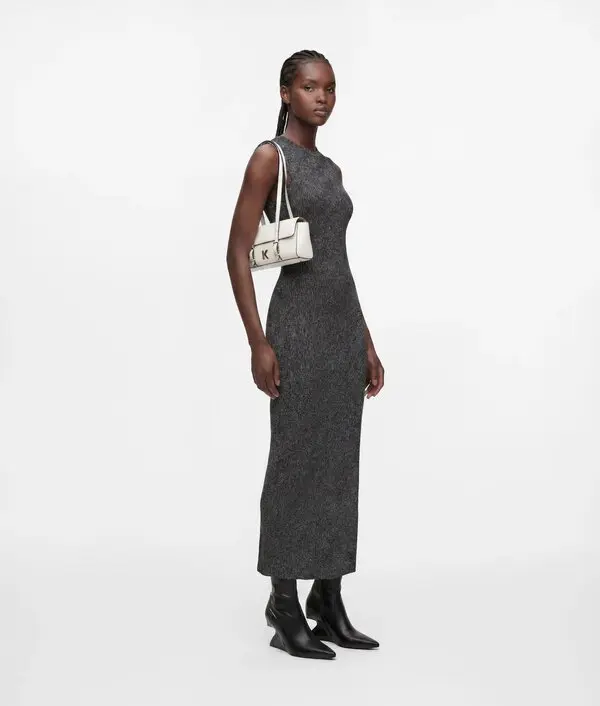 KL JEANS Metallic Knit Mockneck Dress With Front Slit
