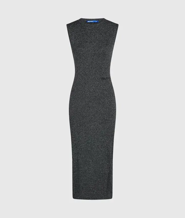 KL JEANS Metallic Knit Mockneck Dress With Front Slit