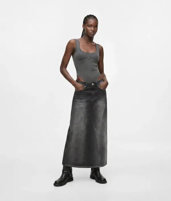 KL JEANS Jeans Denim Maxi Skirt - Visual Washed Black