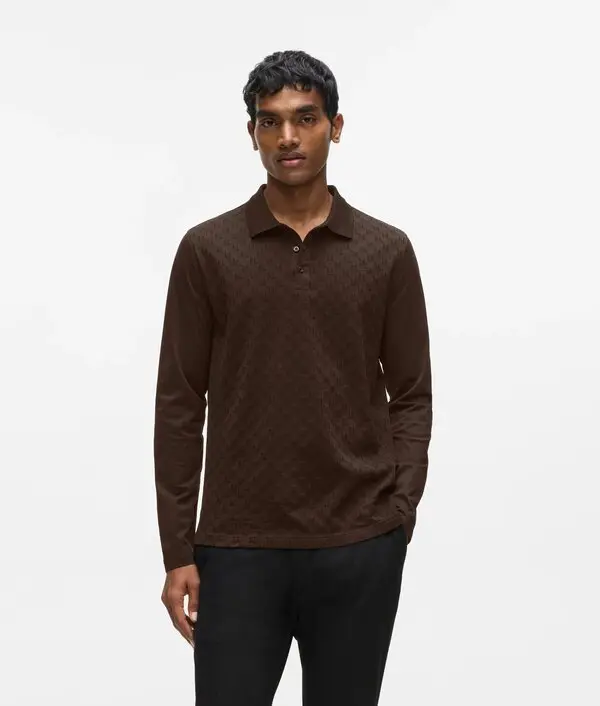 Karl Lagerfeld Monogram Long-sleeved Polo Shirt - Black/brow
