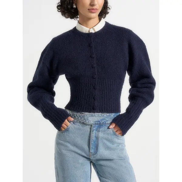 Manière De Voir Mayla Fitted Cinch Knitted Cardigan - Navy
