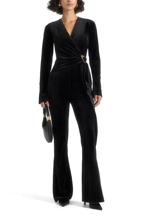 Manière De Voir Solel Velour Wrap Jumpsuit - Black
