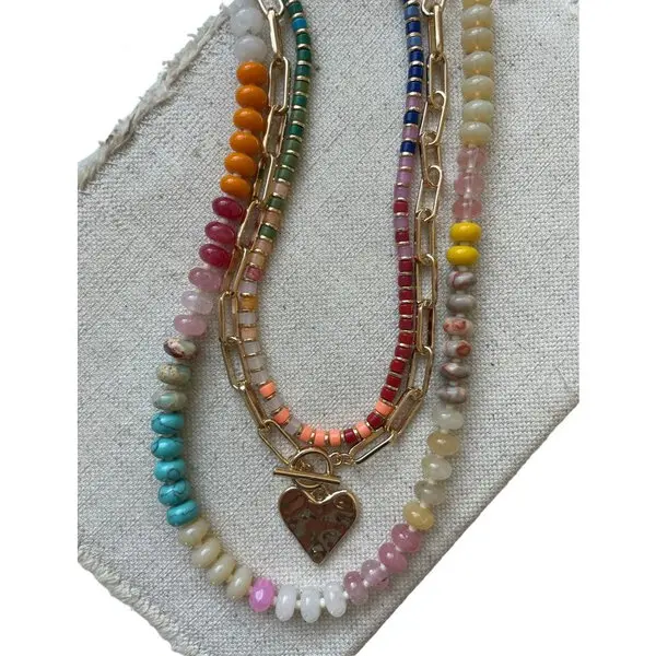 ERIN MCDERMOTT JEWELRY Layered Gemstone And Heart Toggle Necklace Set - Gold
