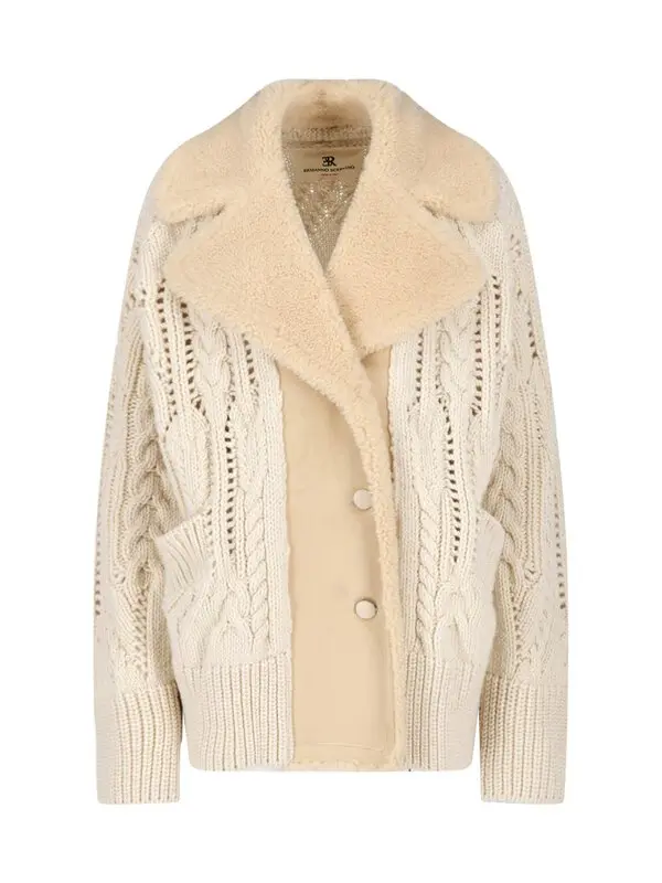 Ermanno Scervino Cardigan In Virgin Wool And Shearling - Cream