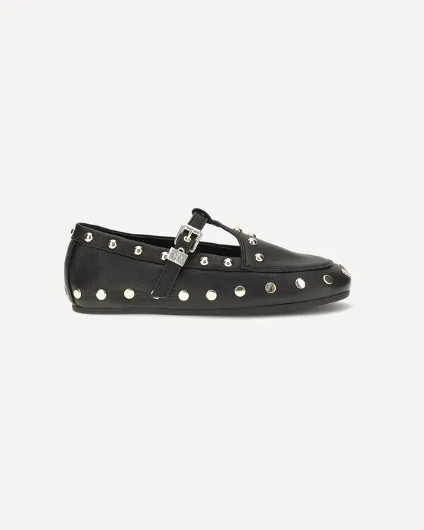 GANNI Mary Jenny Studded Ballerinas In Pebbled Leather - Black