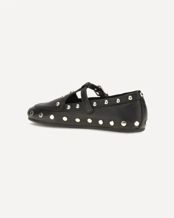 GANNI Mary Jenny Studded Ballerinas In Pebbled Leather - Black