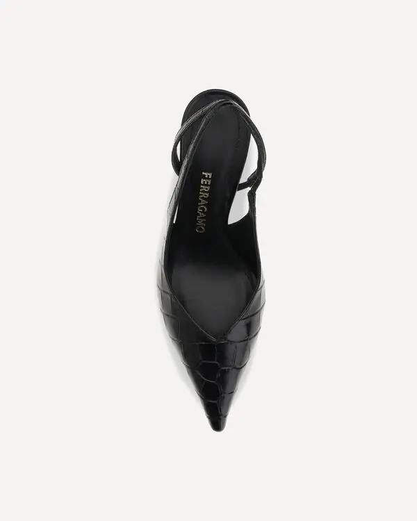 FERRAGAMO Crocodile-effect Leather Slingback Pumps